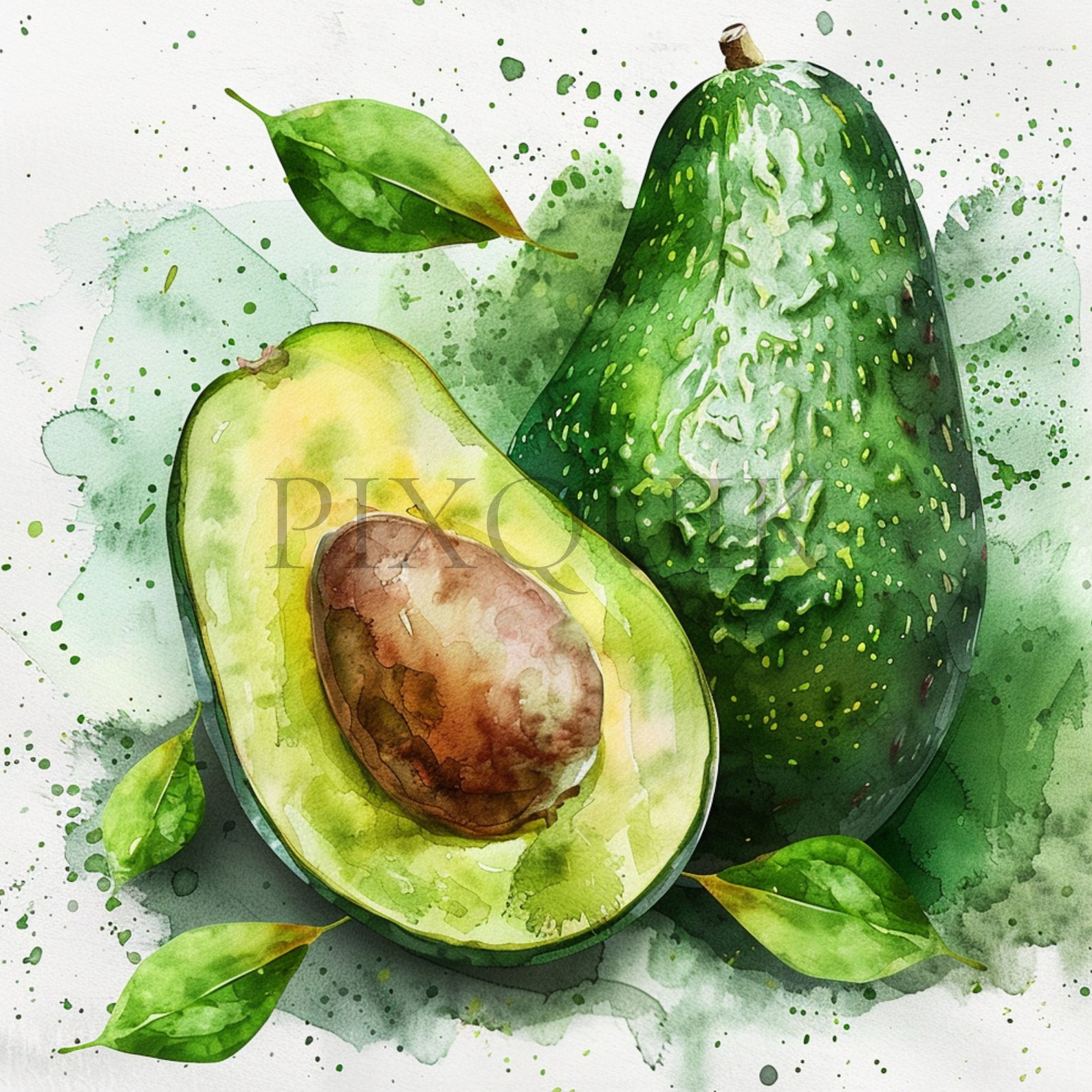 Watercolor Avocado Clipart | Splash Art, Nursery Decor (jpgs) - Etsy