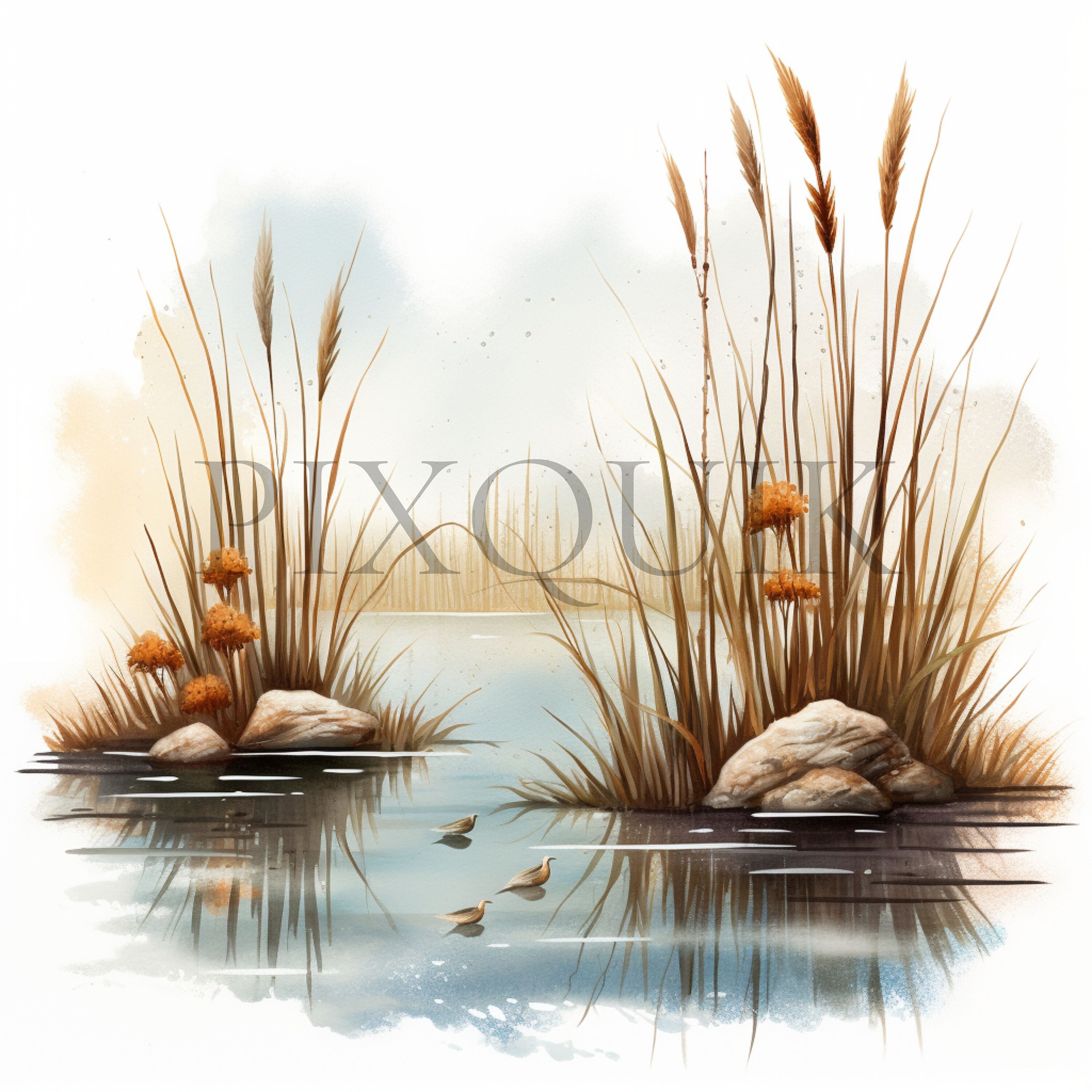 Cattails and Reeds in Water Pond Clipart 10 High Quality JPG commercial ...