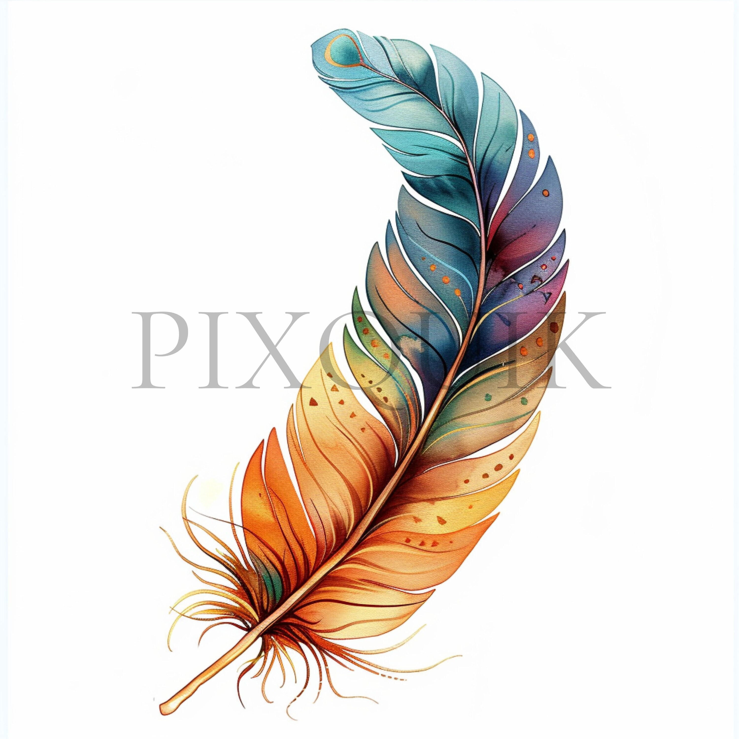 Watercolor Feather Clipart | Boho Style, Commercial Use (digital ...