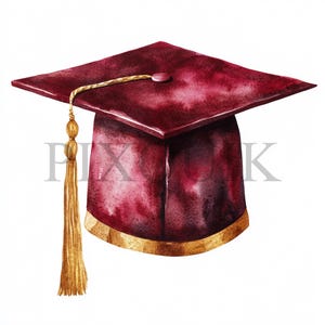 Maroon Graduation Cap Watercolor Clipart – 10 Jpgs (digital Download ...