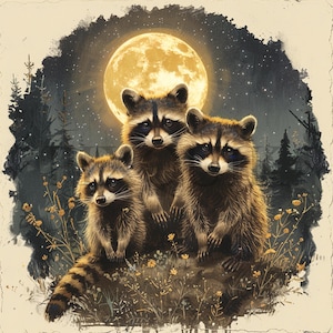 Raccoon With Moon Clipart | 10 Jpg's and PNG Files | Card Making ...