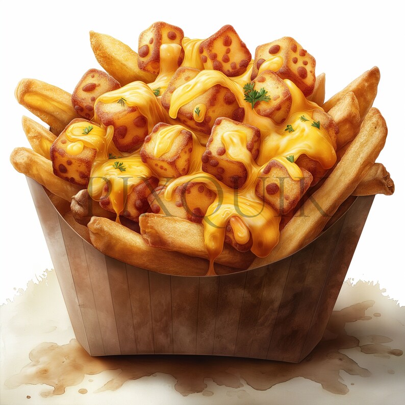 Watercolor Cheese Fries Clipart 10 High-quality Jpgs Kitchen Decor Food Illustrations Digital ...