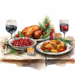 Christmas Dinner Clipart | Holiday Food Illustration (digital Download ...