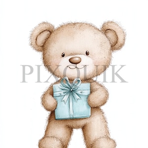 Teddy Bear Watercolor Clipart | Blue Gift, Boho Art (10 JPG) - Etsy