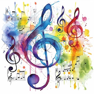 Watercolor Music Notes Clipart | 10 High Quality Jpgs | Digital ...