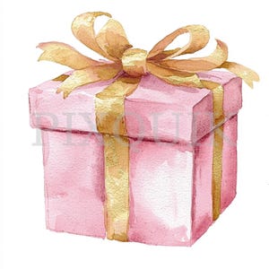 Pink and Gold Gift Box With Shimmering Bow | 2025 Clip Art | New Year ...