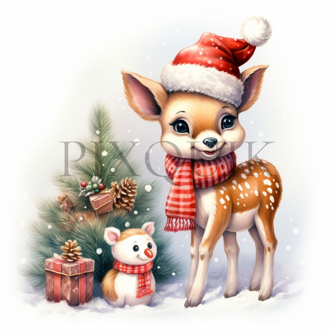 Christmas Fawn Clipart | Holiday Deer Illustration (digital Download ...