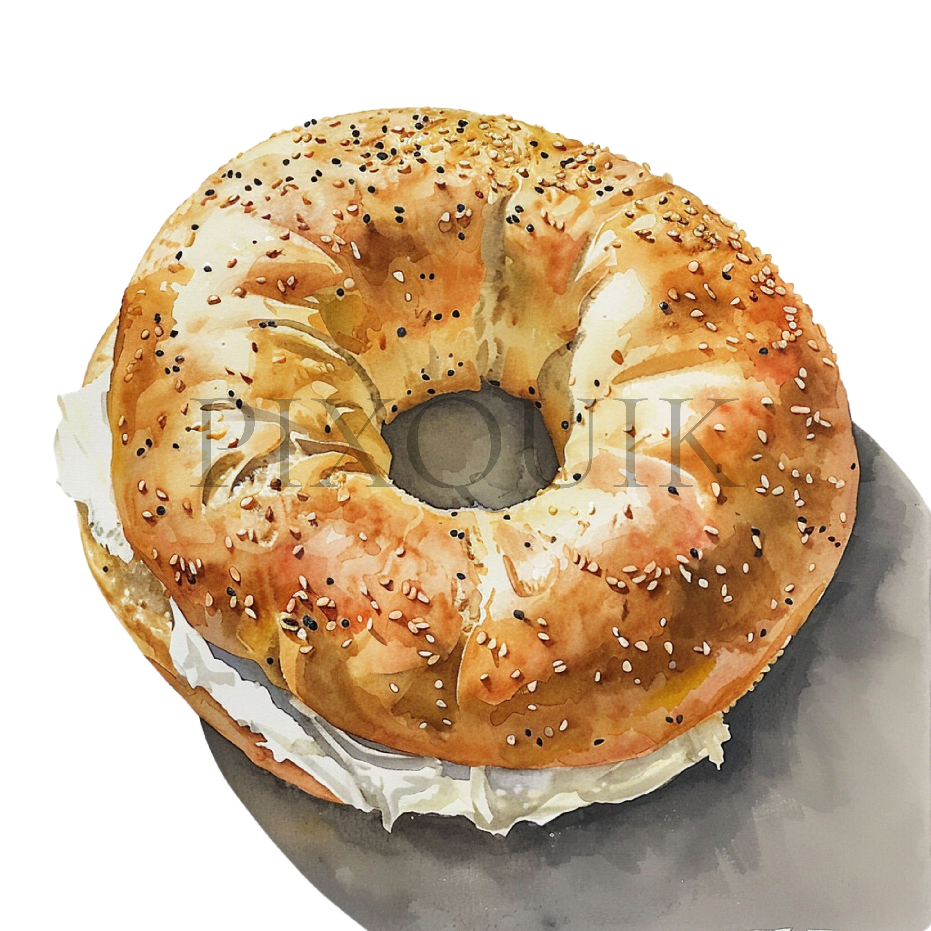 Watercolor Bagel Clipart Bagel With Cream Cheese Clipart Bagel With ...
