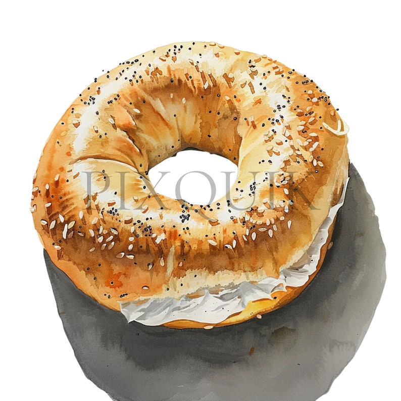 Watercolor Bagel Clipart Bagel With Cream Cheese Clipart Bagel With ...