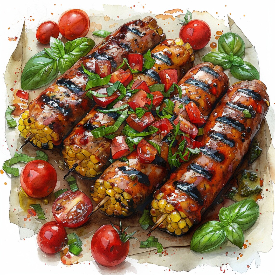 Watercolor Corn Dog Clipart 10 High-quality Jpgs Corndog Clipart Set ...