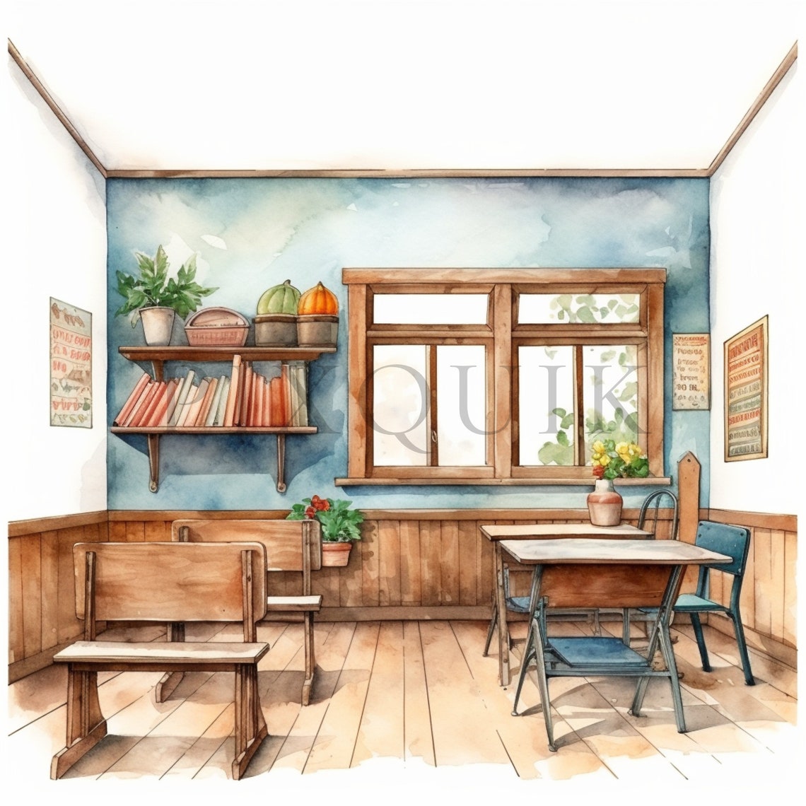 Watercolor Classroom Clipart 10 High Quality Jpgs Digital Download Back ...