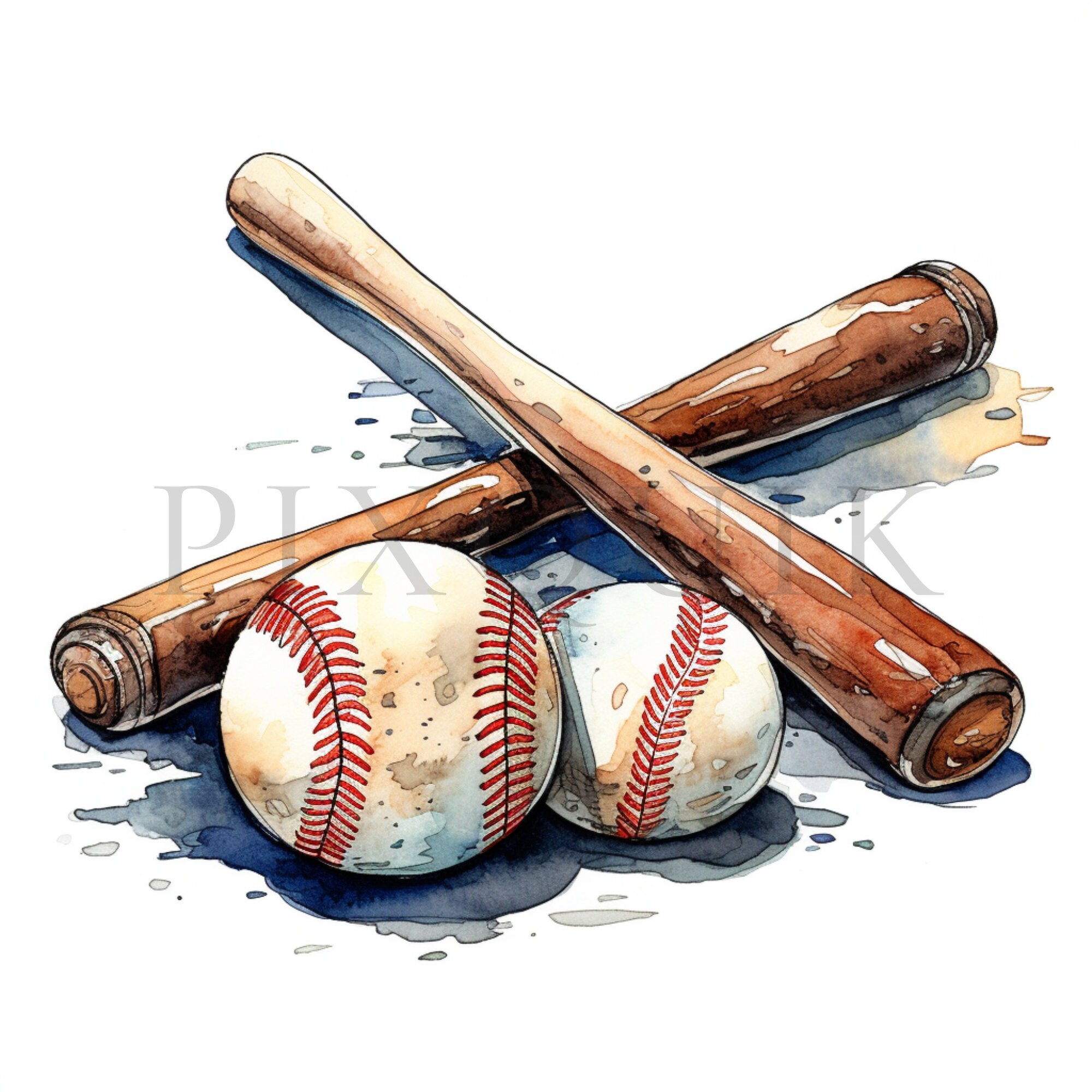 Watercolor Baseball Bat and Ball Clipart – High-quality JPG (digital ...