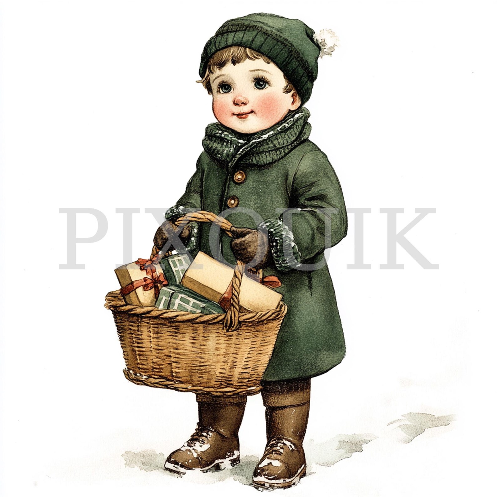 Vintage Christmas Boy Clipart | Watercolor Illustration (JPG Files) - Etsy