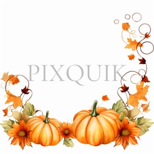 Pumpkin Frame Watercolor Illustration | 10 High Quality JPG | Pumpkin ...