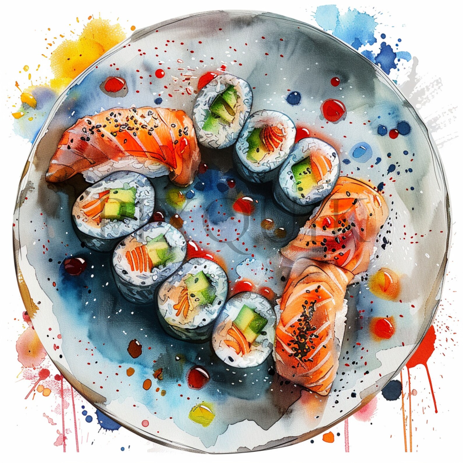 Watercolor Sushi Clipart | Japanese Food Illustrations (10 Jpgs) - Etsy