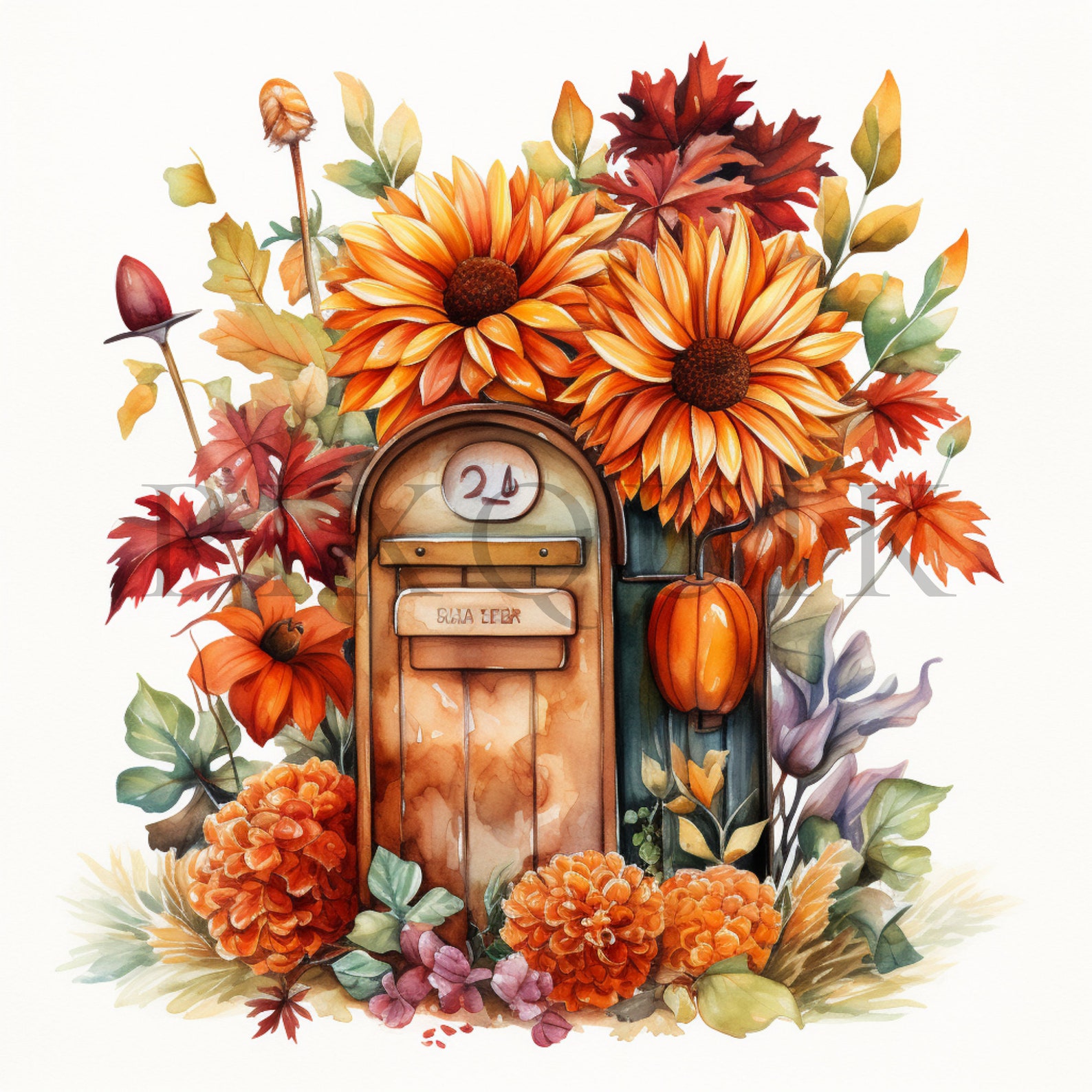 Autumn Mailbox Clipart 10 High Quality Jpgs Digital Download Flower ...