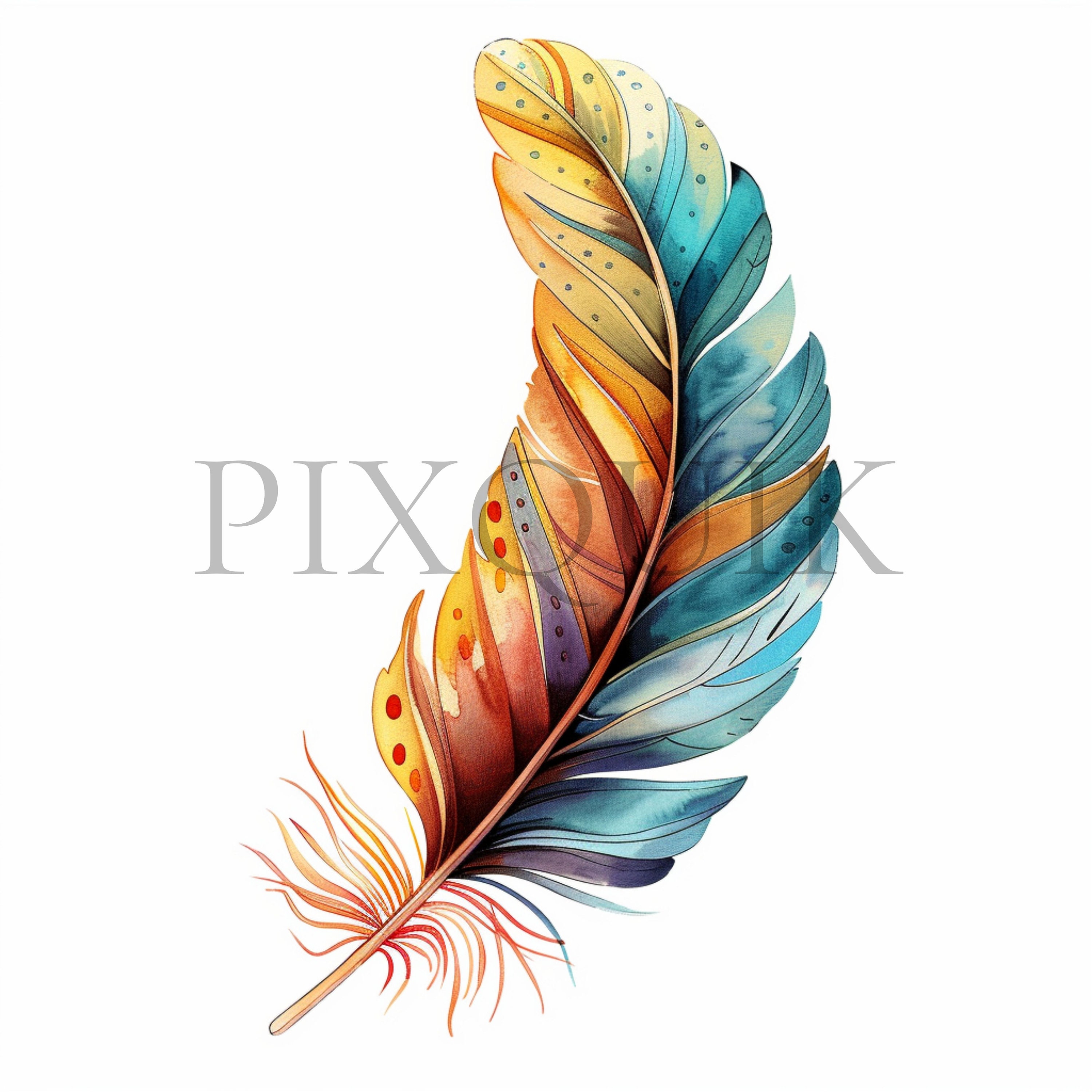Watercolor Feather Clipart | Boho Style, Commercial Use (digital ...