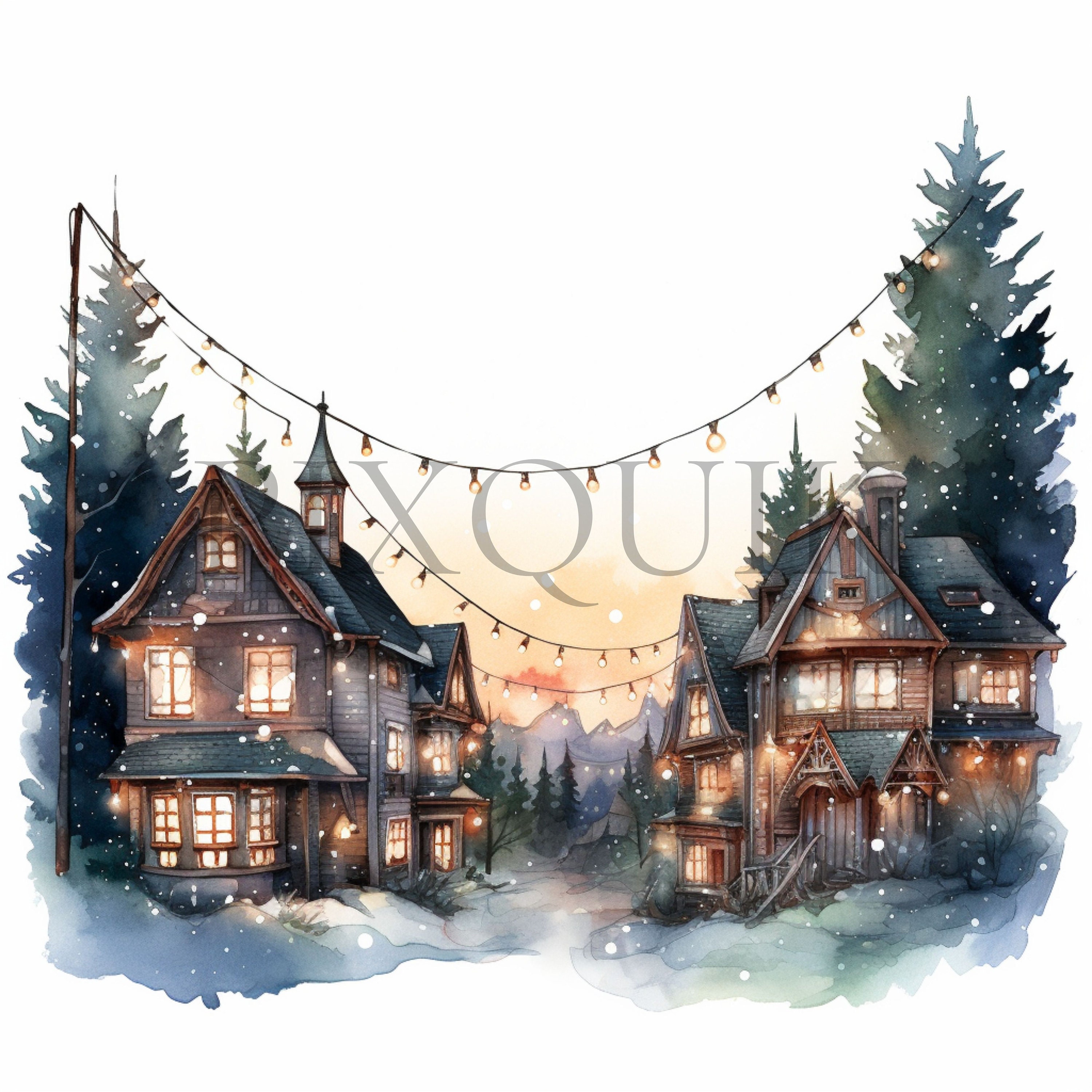 Watercolor Christmas Lights Clipart | Festive Holiday Illustration ...