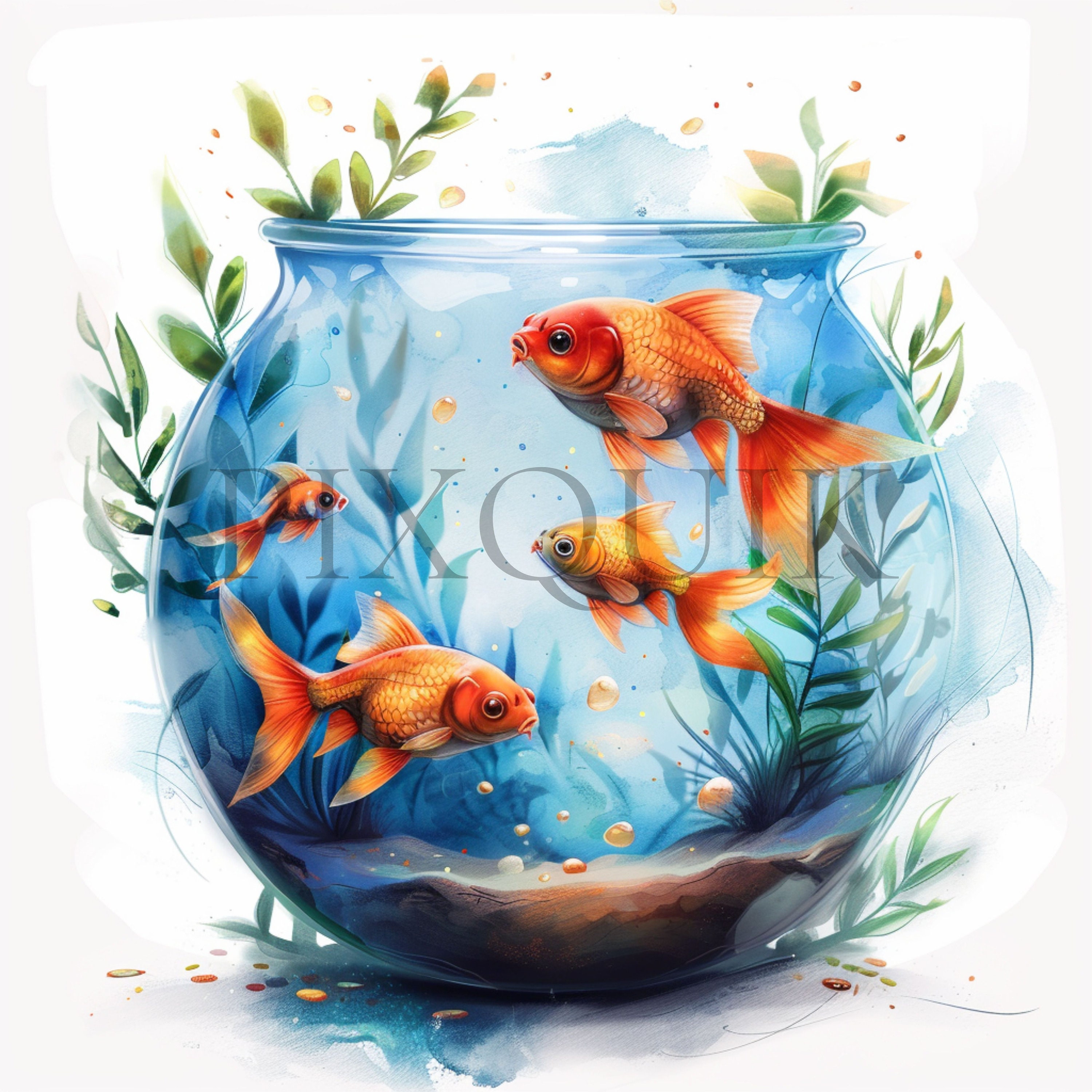 Watercolor Goldfish Bowl Clipart | 10 Jpgs, Sublimation Design (digital ...