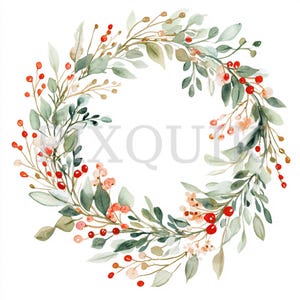 Watercolor Christmas Wreath Clipart: Bohemian Green Tones (PNG Files ...