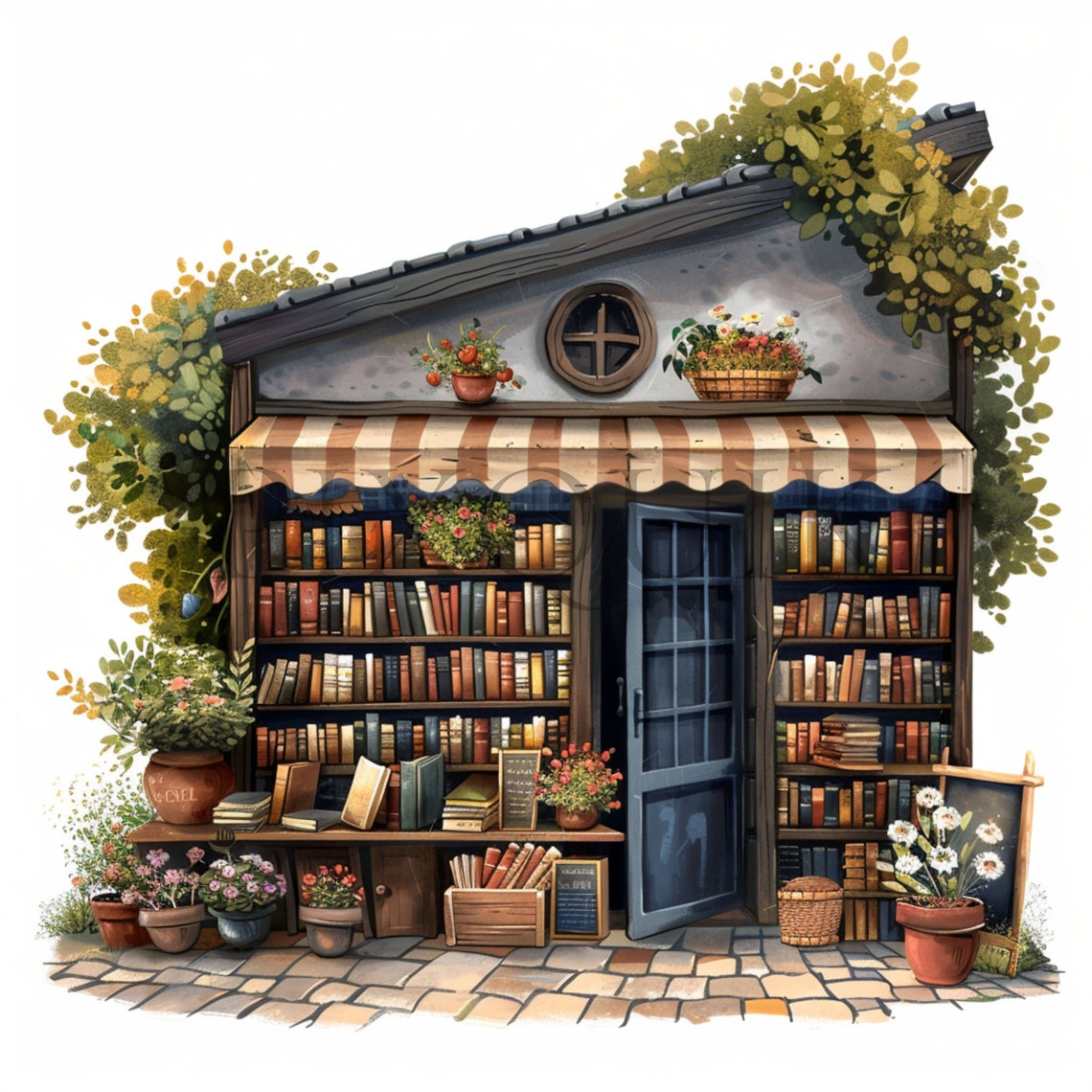 Watercolor Cute Bookstore Clipart 10 High Quality Jpgs Book Lover ...