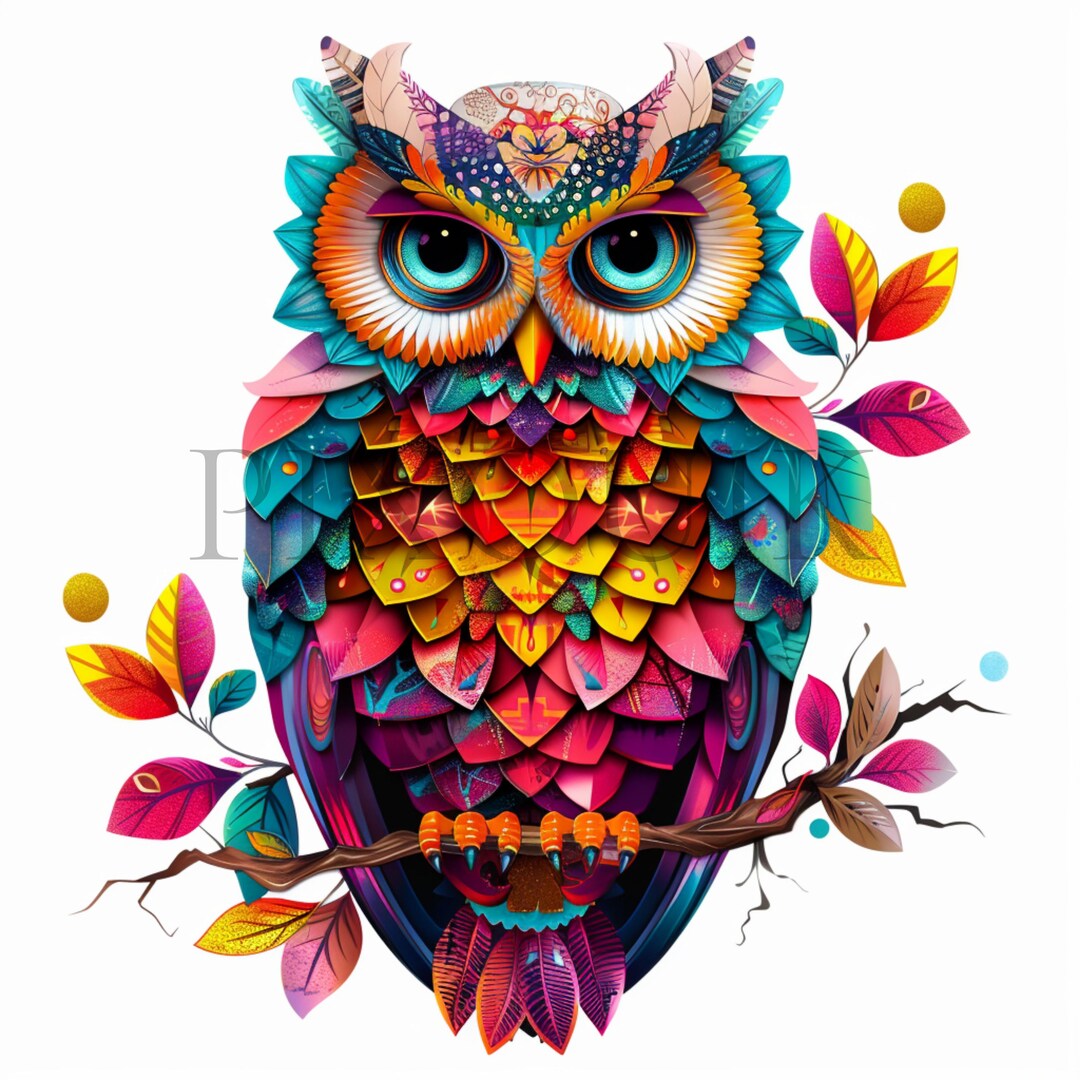 Cute Colorful Owl Clipart | 10 High Quality Jpgs | Bright Colorful Owl ...