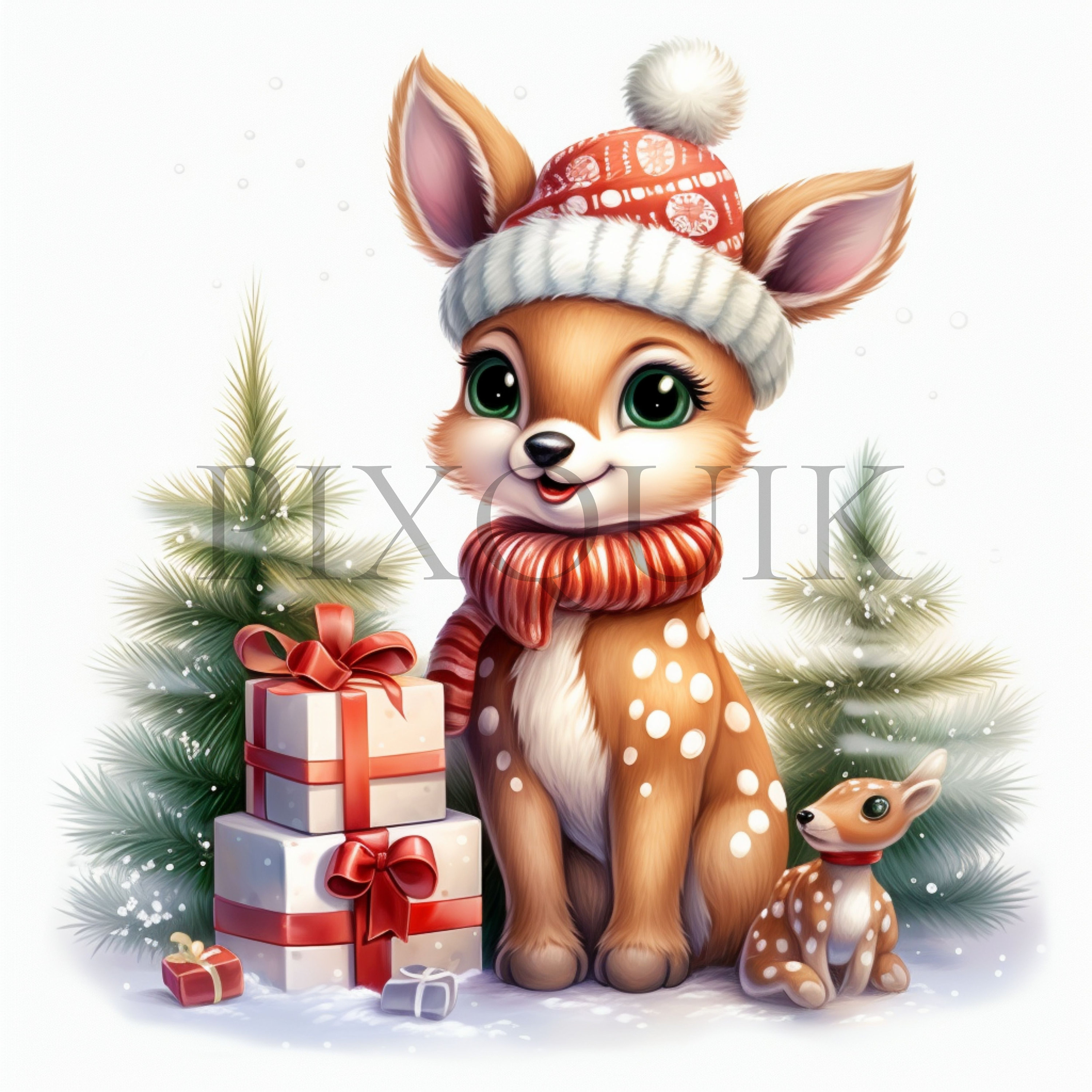 Christmas Fawn Clipart | Holiday Deer Illustration (digital Download ...
