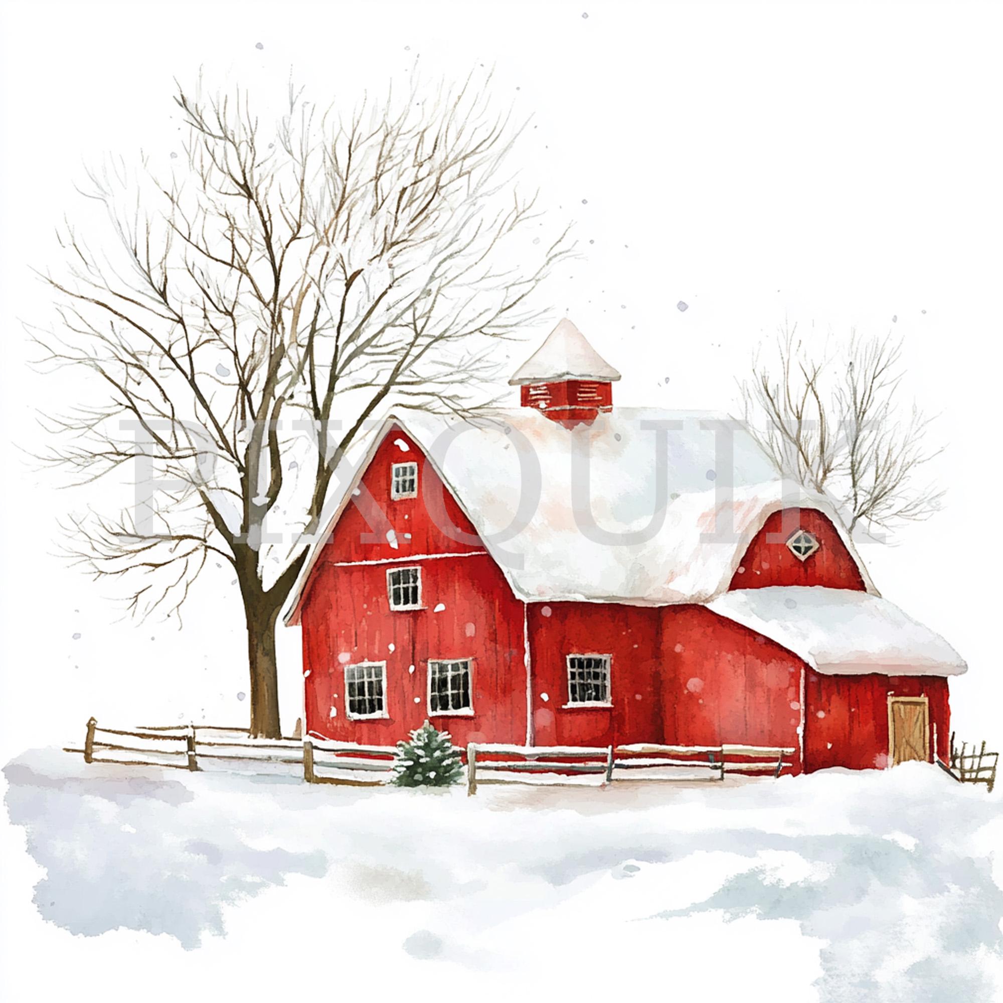 Watercolor Christmas Barn Clipart | Farmhouse Holiday Art (digital ...