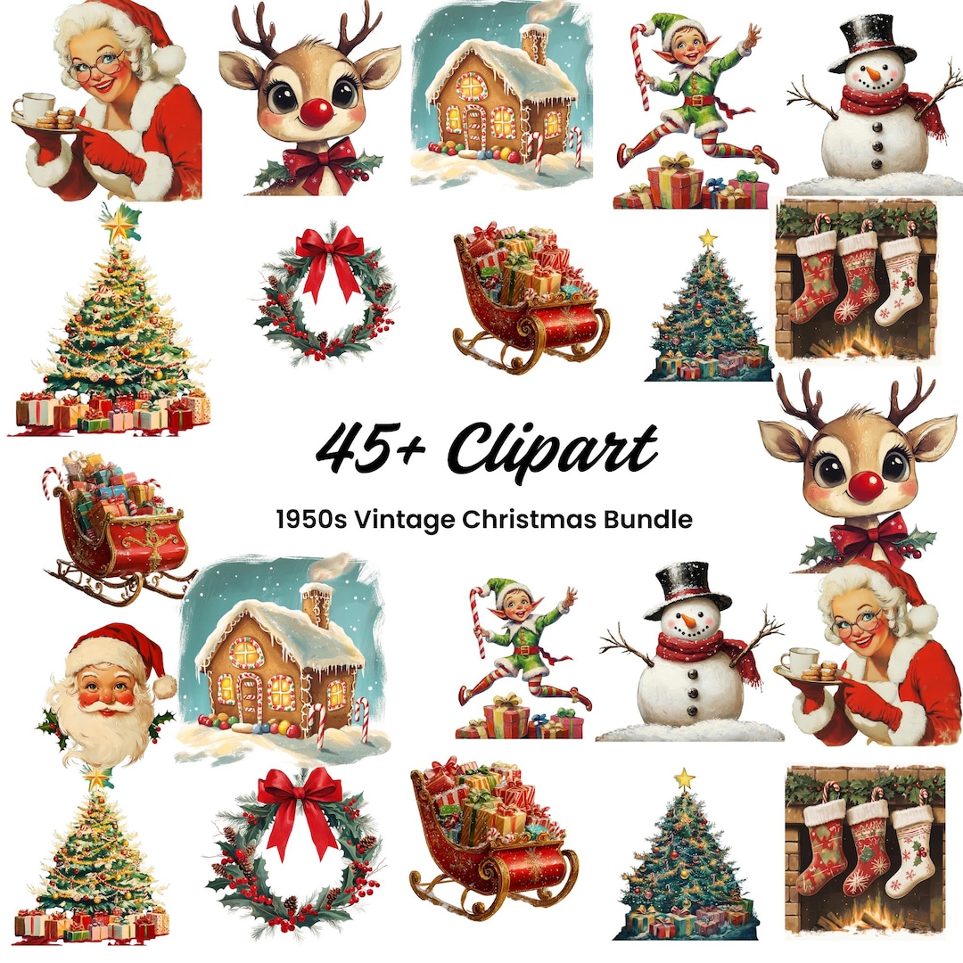1950's Vintage Christmas Clipart | 45 Clipart Files | Card Making ...