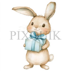 Bunny With Present Clipart 10 Jpg's and PNG Files Card Making Digital ...