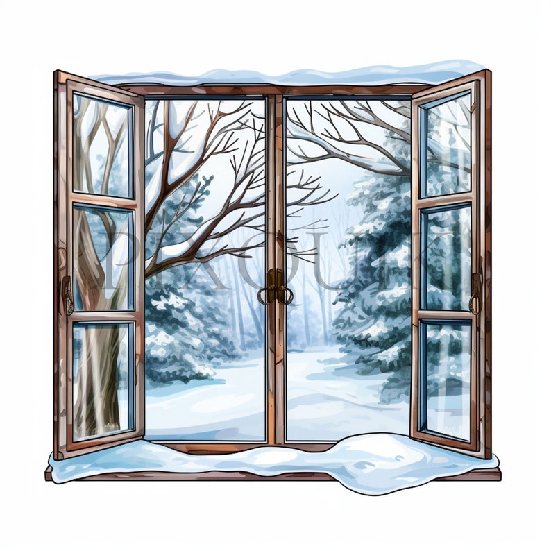 Snowy Window Clipart 10 High Quality JPG Winter Illustration Cozy ...