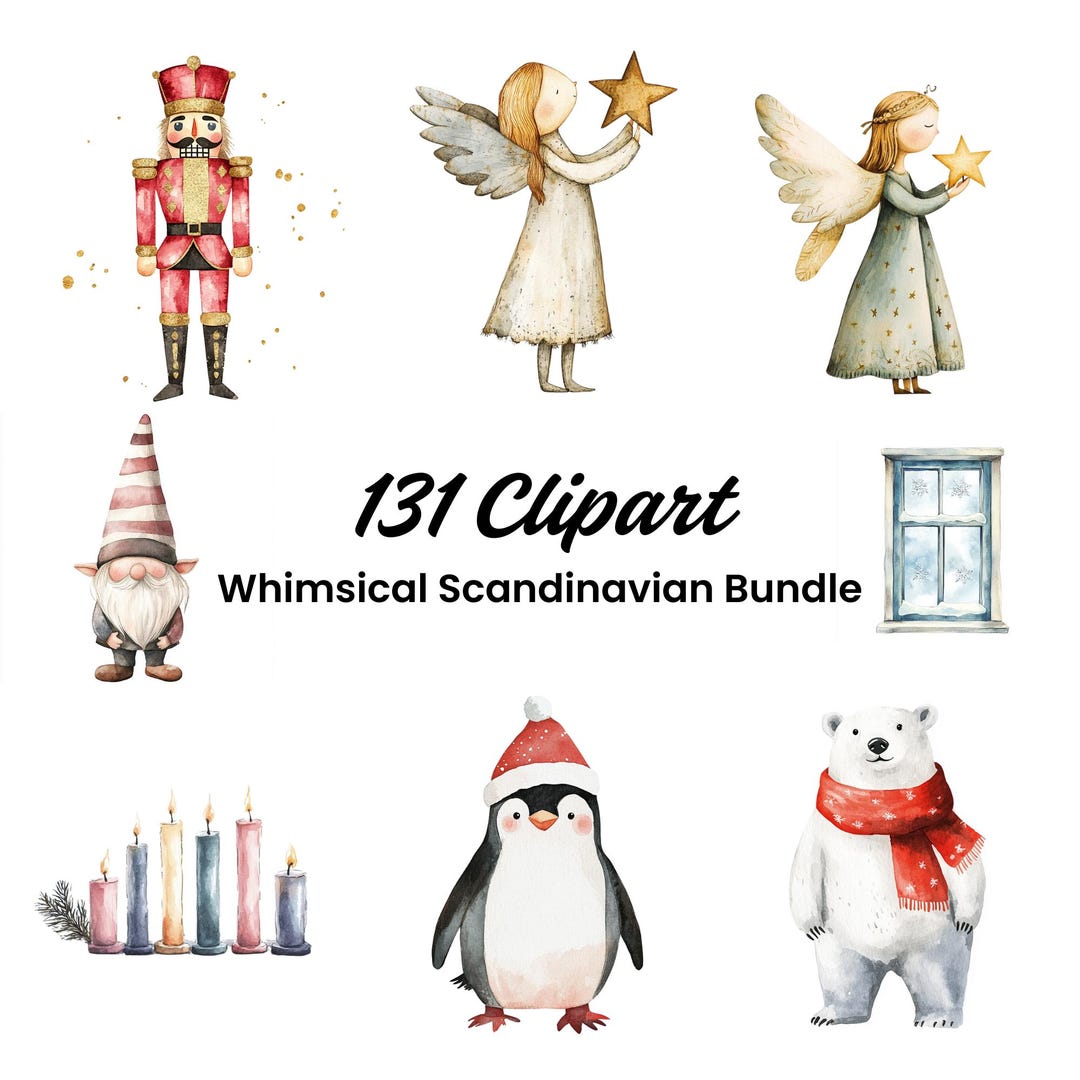 Scandinavian Christmas Clipart Bundle: 131 Nordic Folk Art Pngs ...