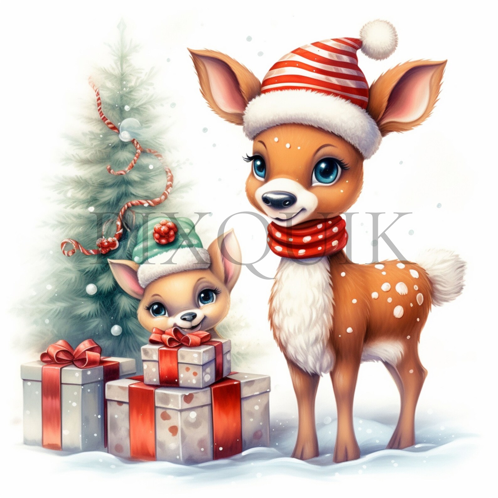 Christmas Fawn Clipart | Holiday Deer Illustration (digital Download ...