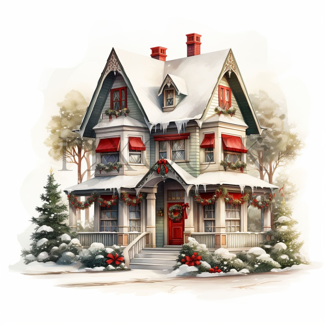 Holiday House Clipart 10 High Quality Jpg's Digital Download Christmas ...