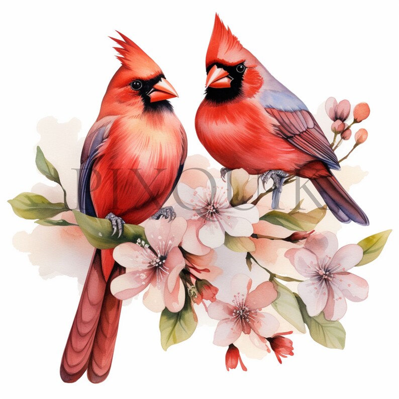 Cardinal Friends Flowers Clipart 10 High Quality Jpgs Commercial Use ...