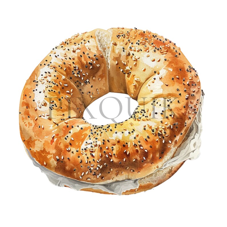 Watercolor Bagel Clipart Bagel With Cream Cheese Clipart Bagel With ...
