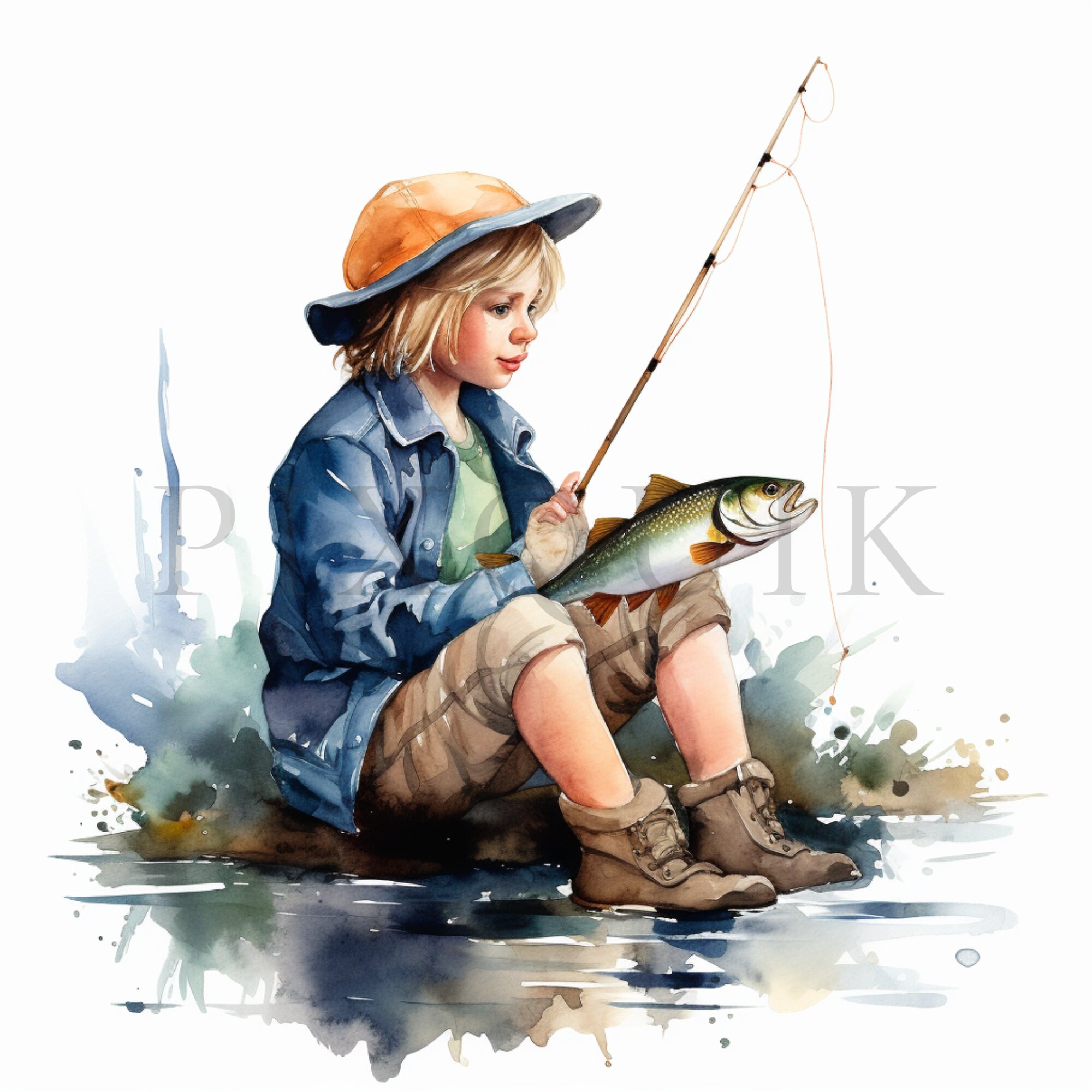 Fishing Clipart 10 High Quality Jpgs Watercolor Fishing Digital Clipart ...