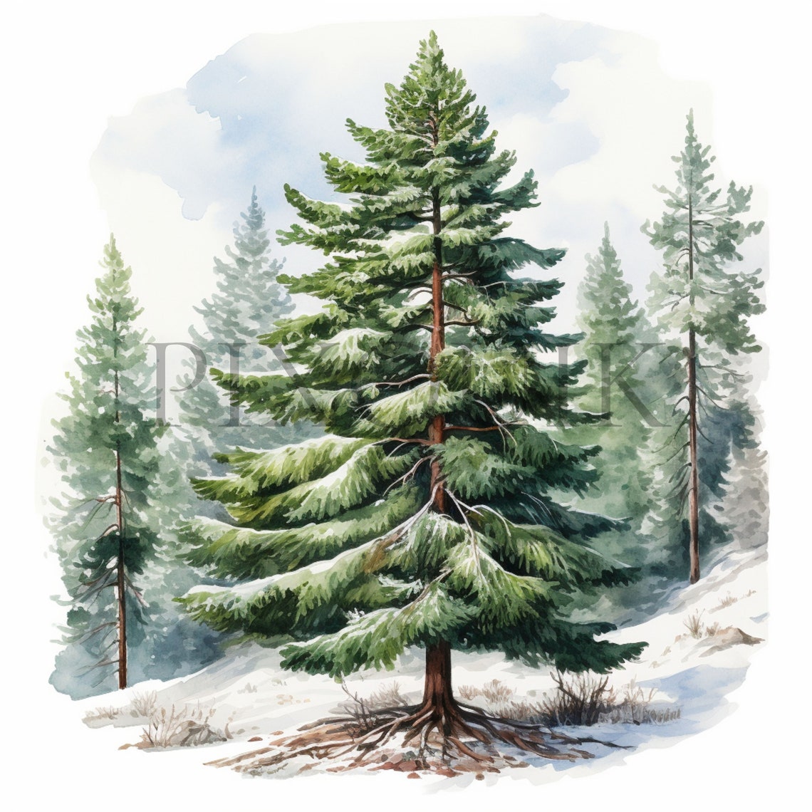 Snowy Pine Tree Clipart | Winter Illustration (digital Download) - Etsy