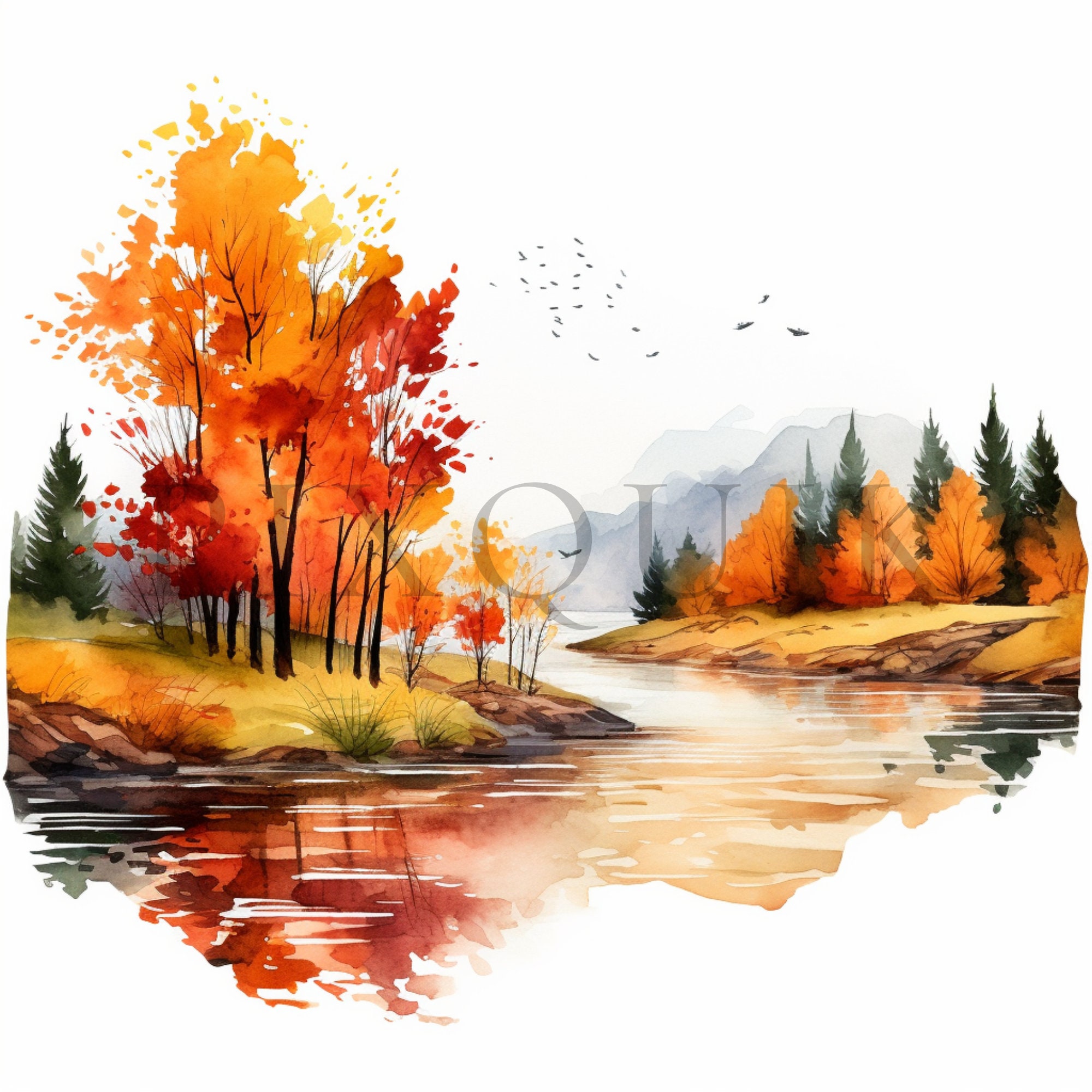 Fall Landscape Clipart | Watercolor Autumn Scenery Jpgs (digital ...