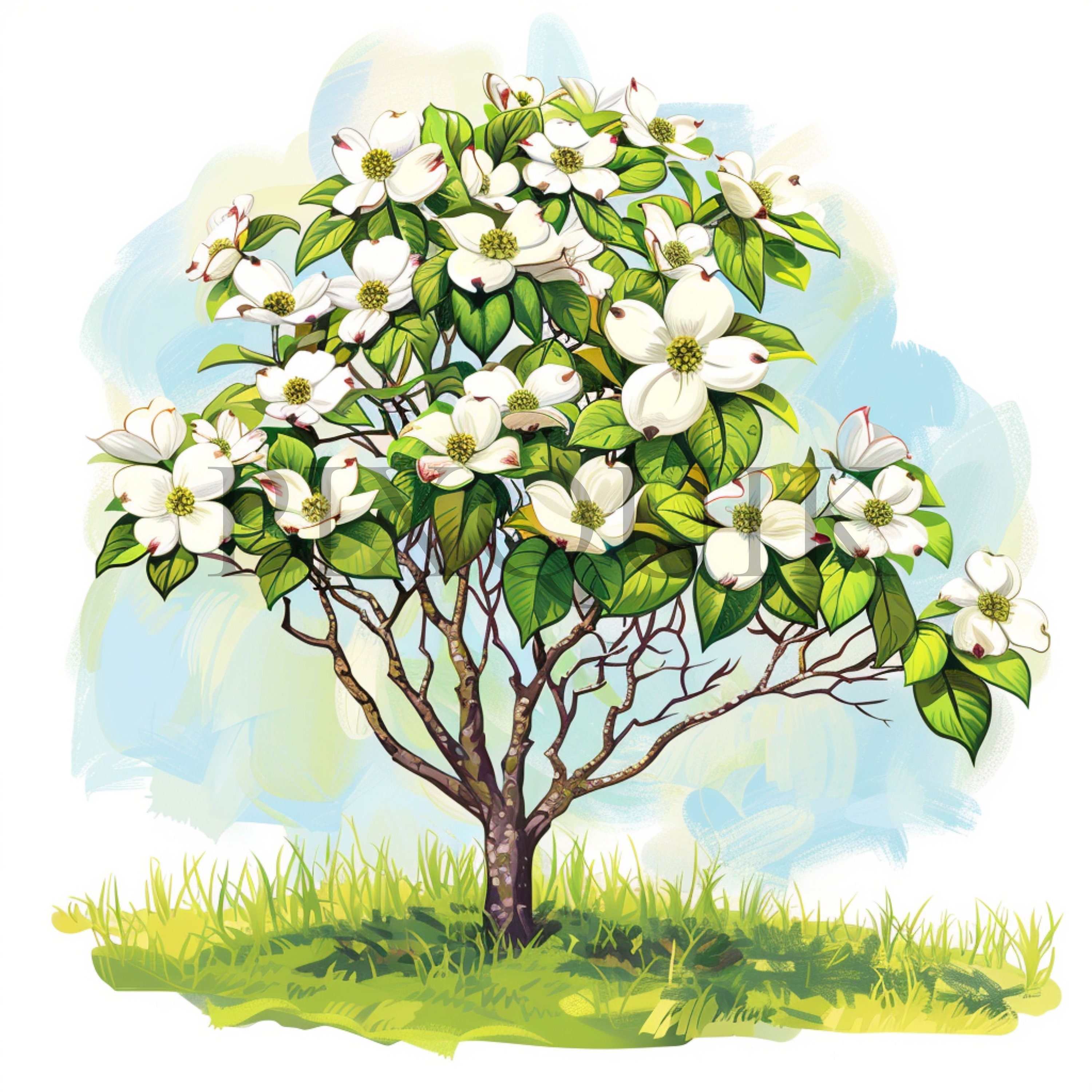 Watercolor Dogwood Tree Clipart | Floral JPG Images (digital Download ...