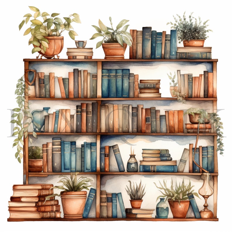Watercolor Bookshelf Clipart – 10 High-quality Jpgs (digital Download ...
