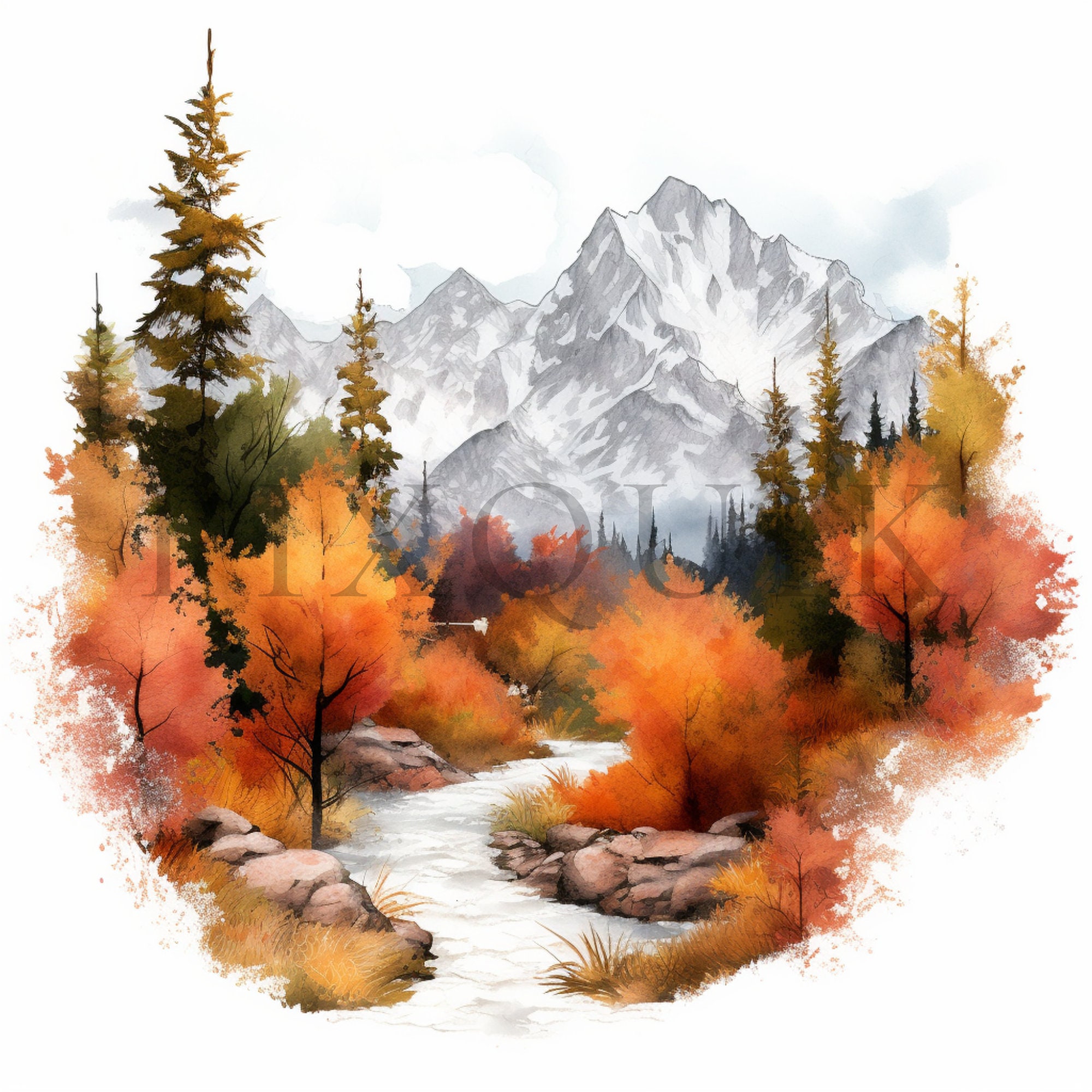 Autumn Mountain Scenery Clipart | Fall Landscape Jpgs (digital Download ...