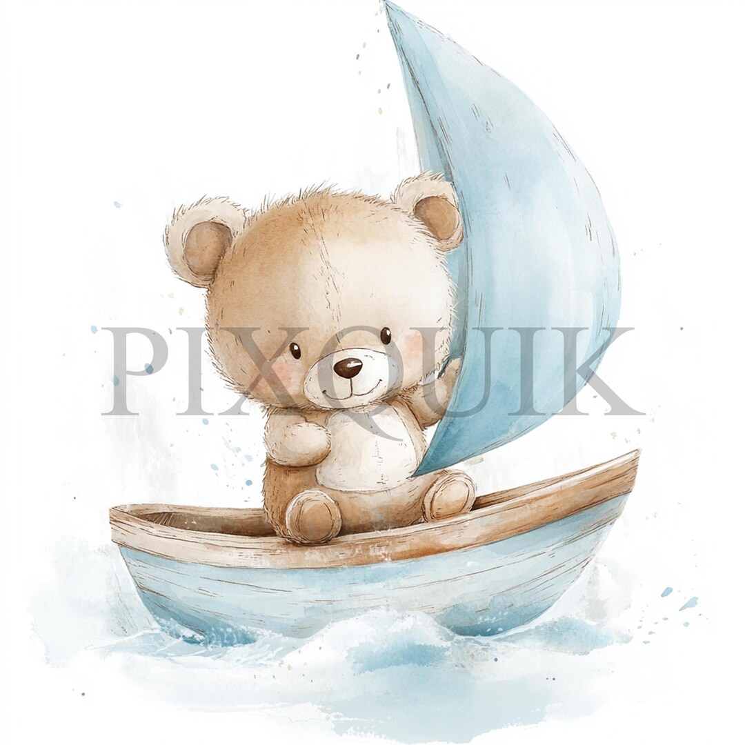 Teddy Bear Sailing a Boat Clipart | 10 Jpg's and PNG Files | Card ...