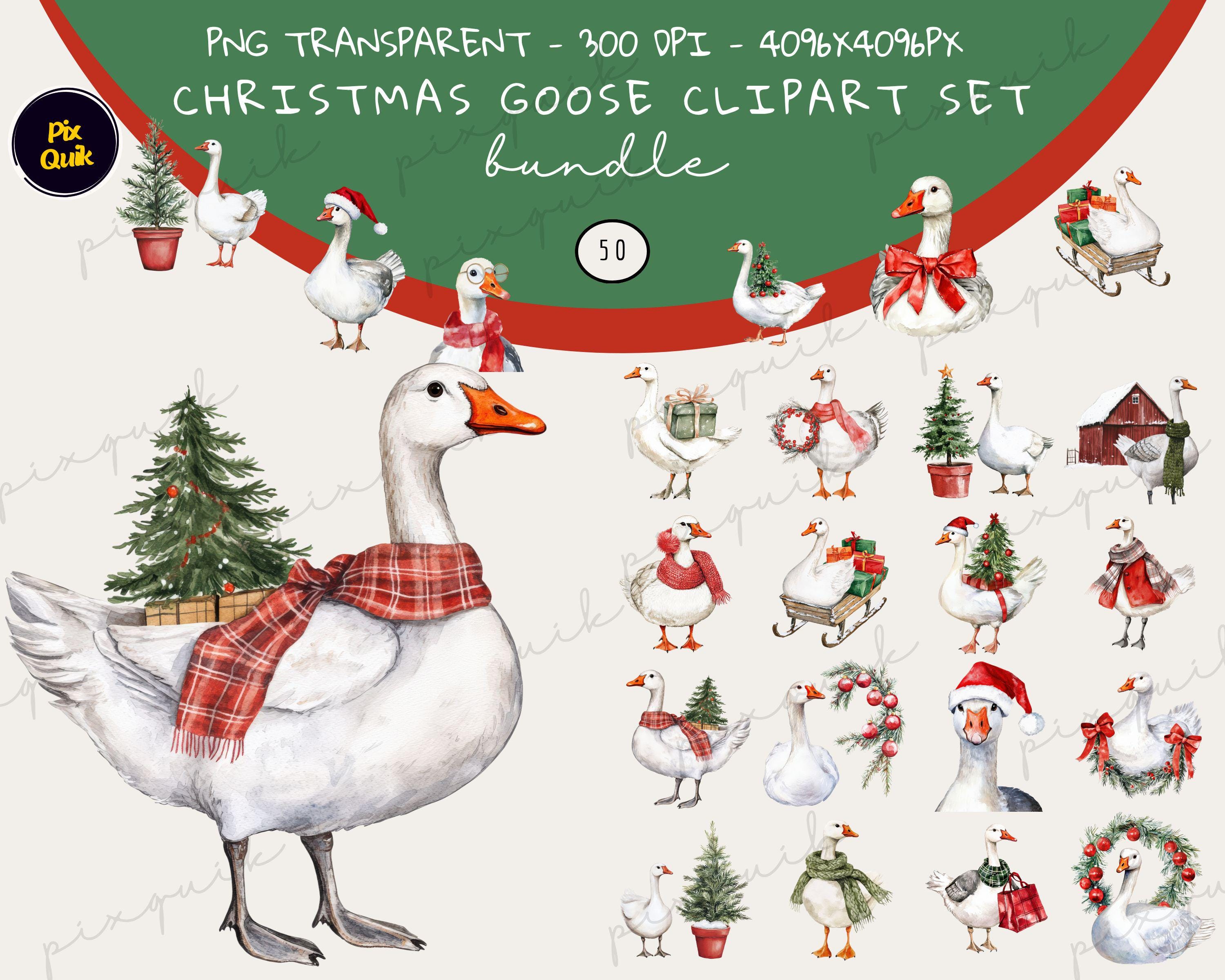 Christmas Goose Clipart 50+PNG Set, Cozy Watercolor Holiday ...
