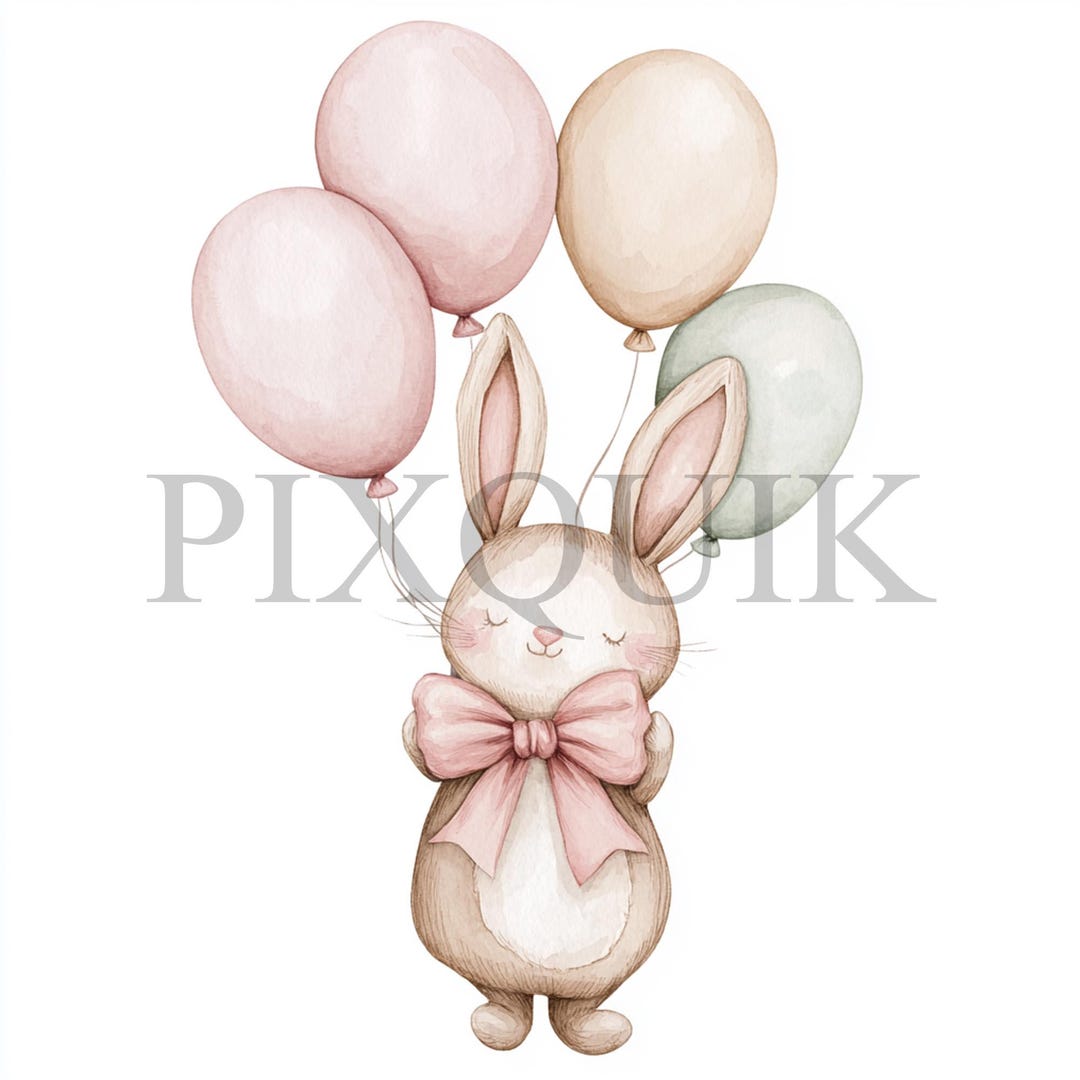 Bunny With Balloon Clipart | 10 Jpg's and PNG Files | Card Making ...