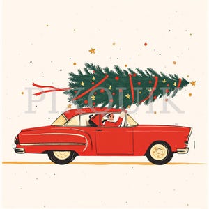 Vintage Christmas Car Holiday Retro Clipart | 10 PNG Files | Card ...