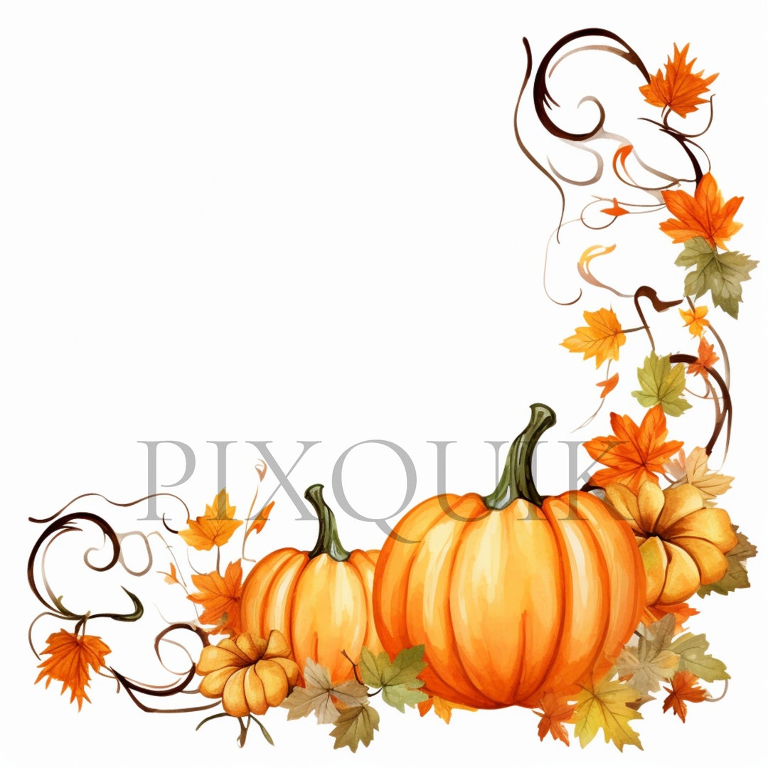Watercolor Pumpkin Frame Clipart | Autumn Leaves JPG (digital Download ...