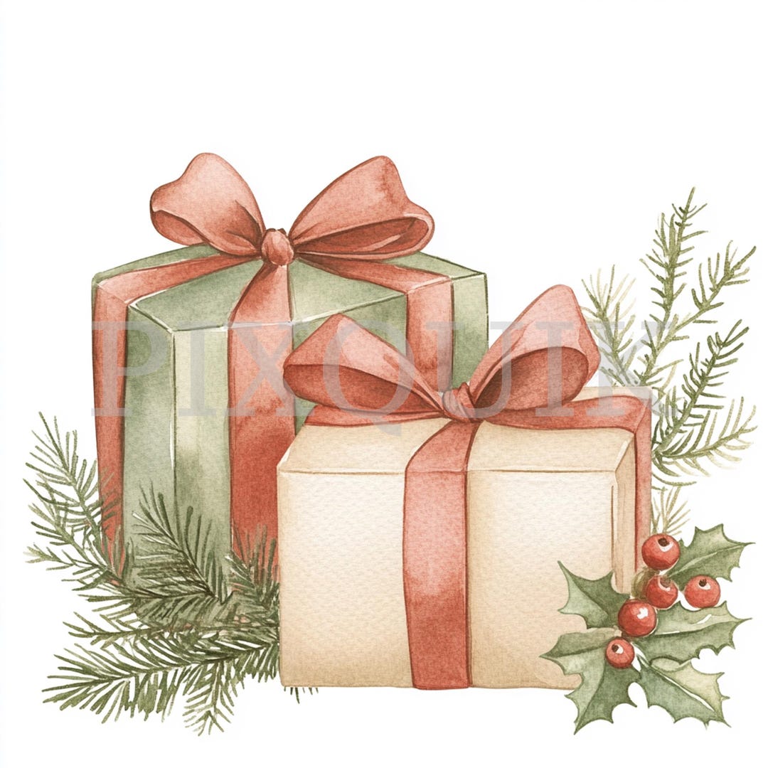 Wrapped Christmas Gifts Clipart | 4 PNG Files | Card Making | Digital ...