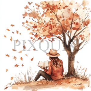 Autumn Woman Reading Clipart | 10 High Quality Jpg's and PNG | Cozy ...