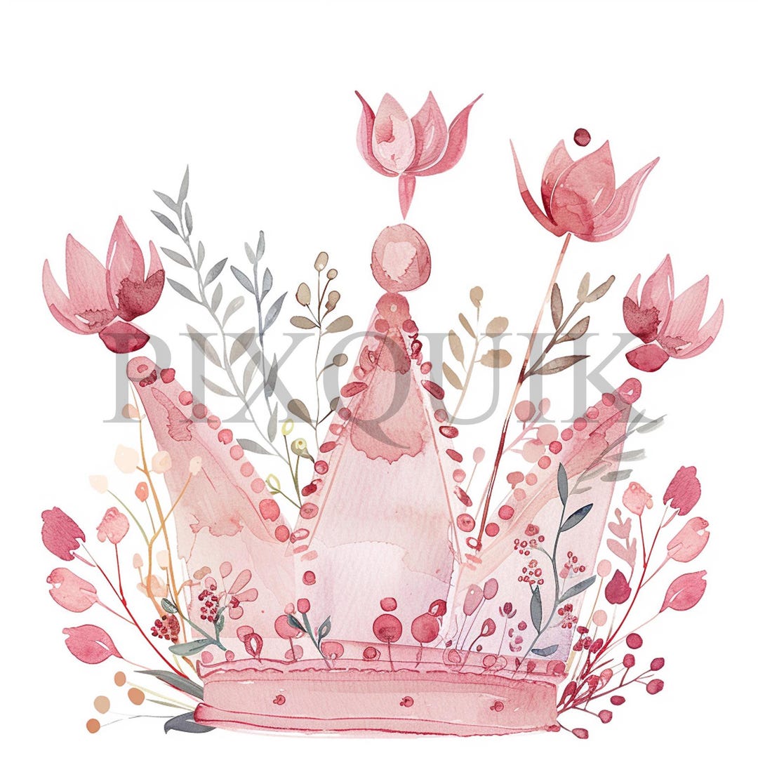 Pink Floral Crown Clipart: Princess Nursery Art (digital Download ...